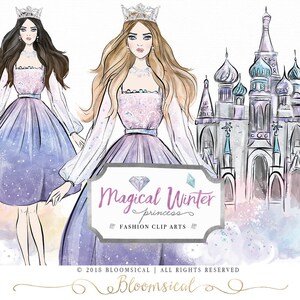 Winter Princess Clip Art Fashion Illustration Girl Castle | Etsy