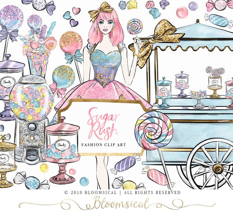 Sugar Rush Clip Art Fashion Illustration Girl Candy Land - Etsy Australia