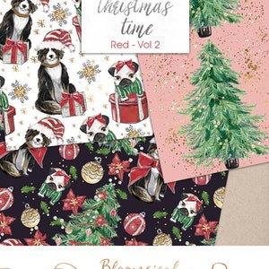 Christmas Digital Paper Holidays Tree Decoration Gifts Dogs Winter Red ...