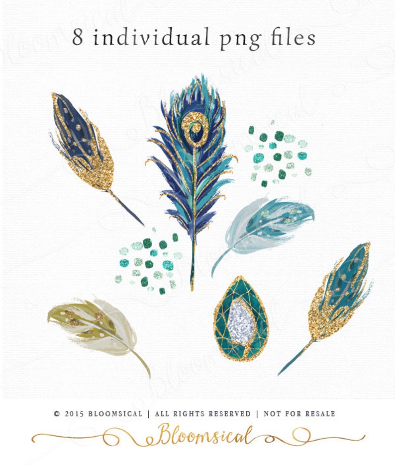 Feathers Glitter Gold Clip Art Hand Painted Glam Peacock | Etsy Australia