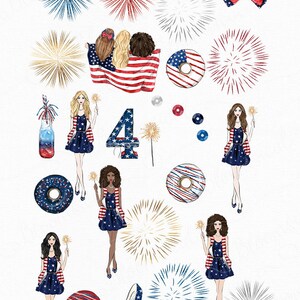 4th of July Clip Art Fashion Girl Fireworks Patriotic American | Etsy