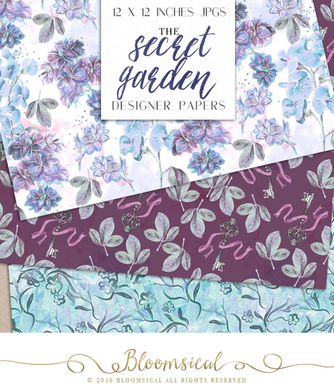 Secret Garden Digital Paper Books Tea Flowers Pack Fashion | Etsy