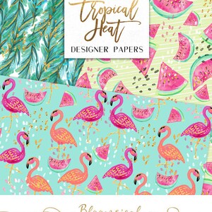 Tropical Digital Papers | Summer Beach Girl Watermelon Flamingo Designs ...