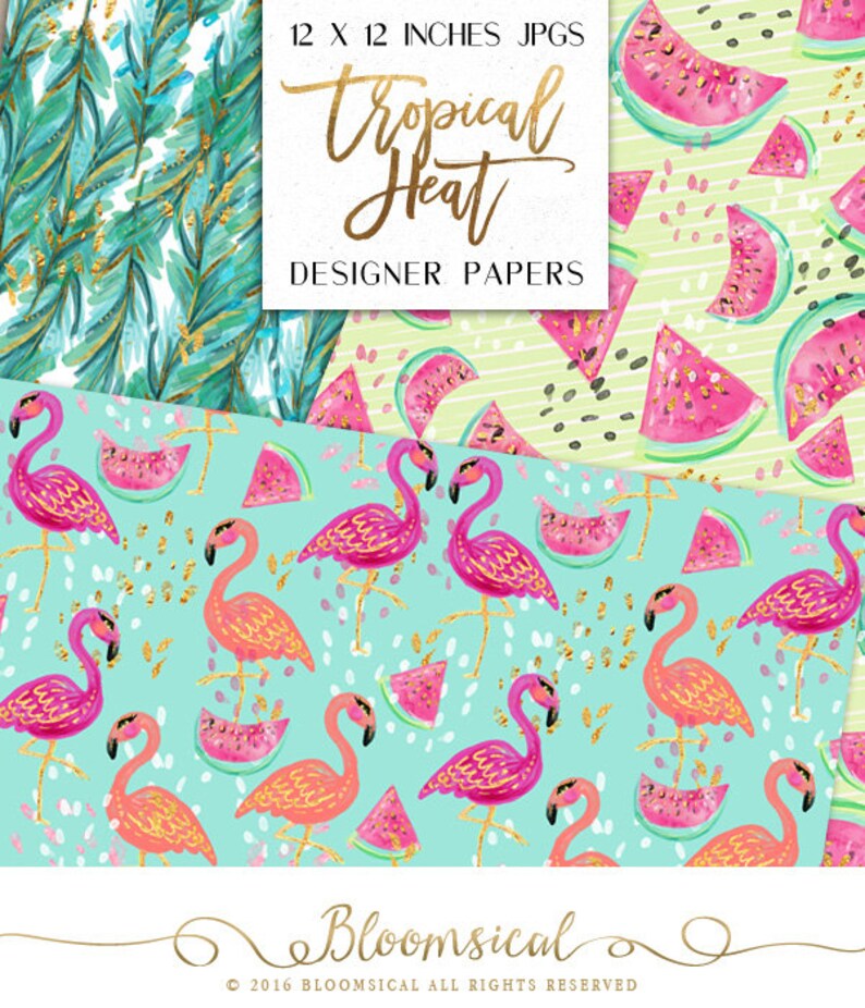 Tropical Digital Papers Summer Beach Girl Watermelon | Etsy