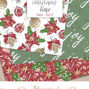 Christmas Digital Paper Holidays Tree Decoration Gifts Dogs Winter Red ...