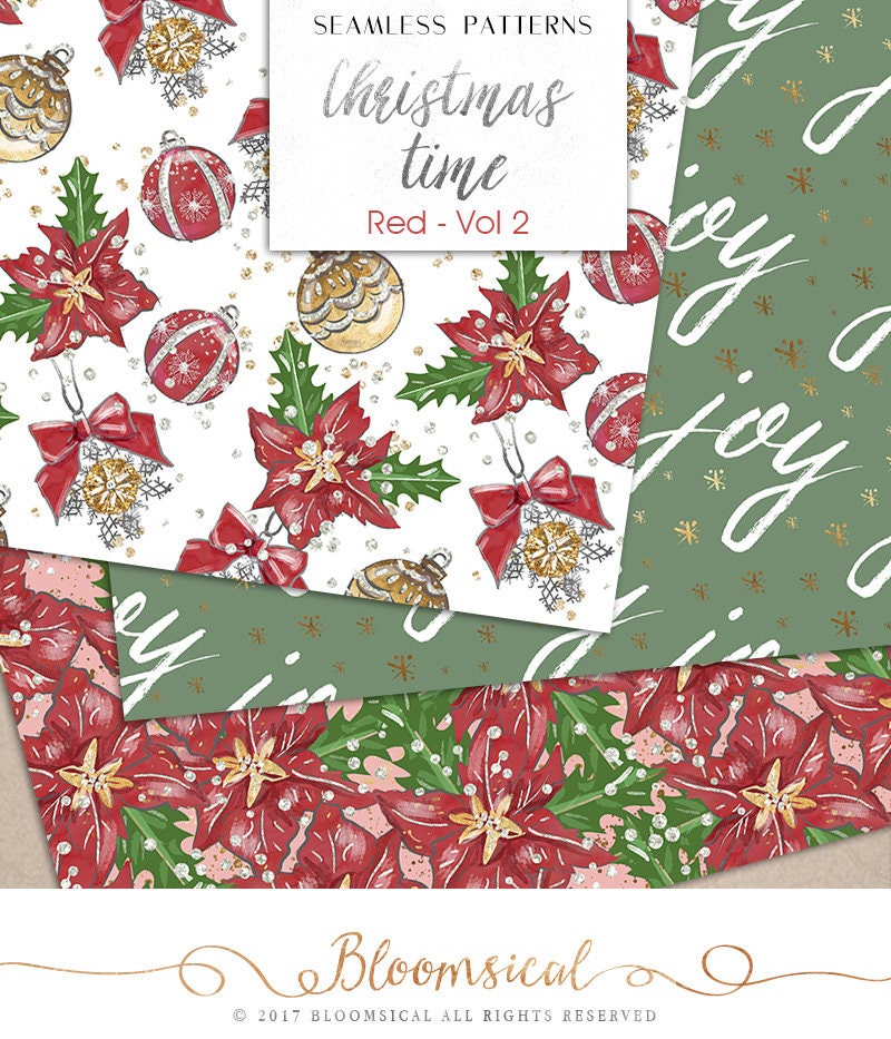 Christmas Digital Paper Holidays Tree Decoration Gifts Dogs Winter Red ...
