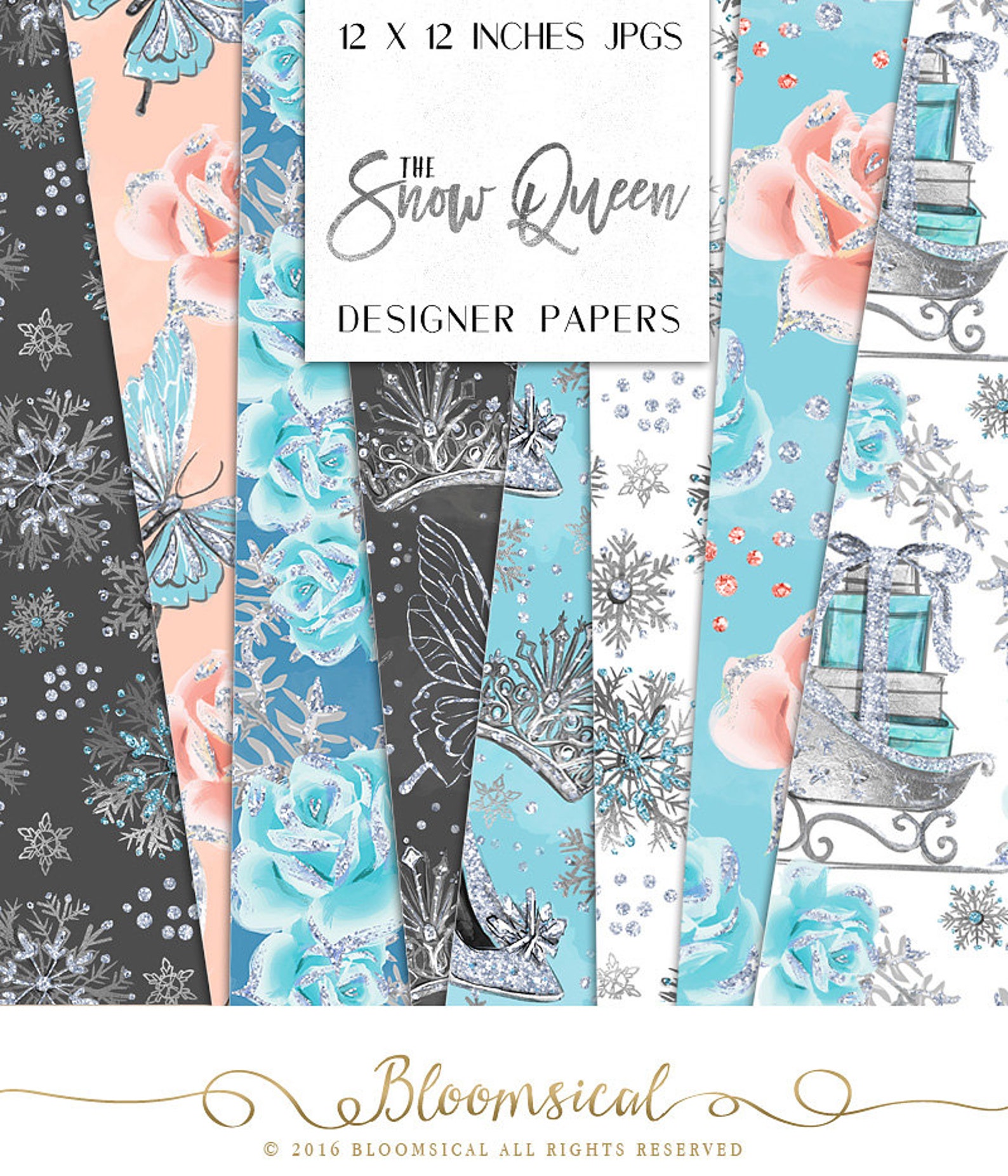Winter Digital Paper Pack Snow Queen Fashion Sliver Glitter - Etsy