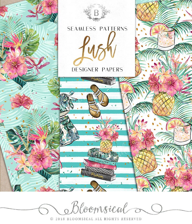 Tropical Digital Papers Lush Summer Books Vacation Palm - Etsy
