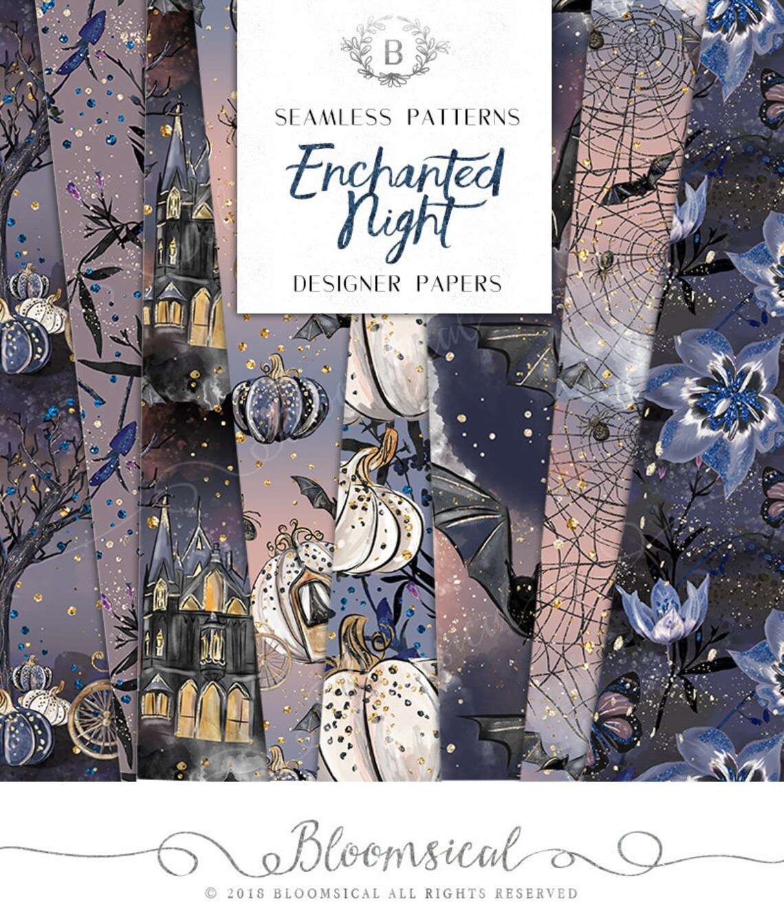 Halloween Digital Papers | Dark Fairytale Fall Pumpkin Moon Castle ...