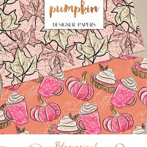 Pumpkin Fall Digital Paper Pack Autumn Leaves Thanksgiving Pie Seamless ...