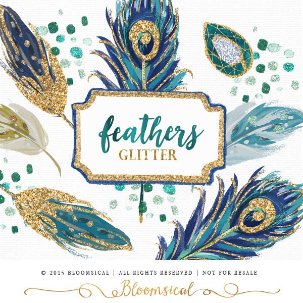 Feathers Glitter Gold Clip Art Hand Painted Glam Peacock | Etsy Australia