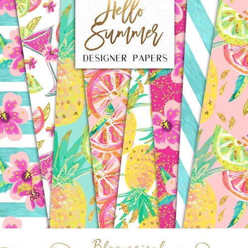 Summer Digital Papers Tropical Pineapple Lemon Oranges - Etsy