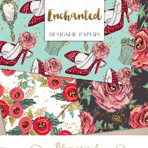 Fairy Tale Digital Paper Enchanted Fashion Flowers Sliver Gold - Etsy