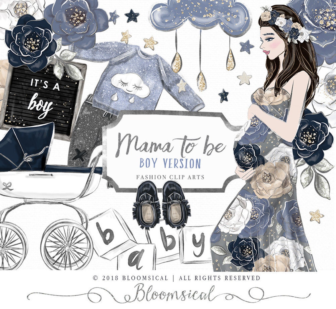 Mother to Be Clip Art Pregnant Baby Boy Silver Gold Glitter | Etsy