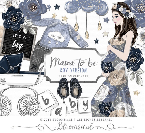 Mother to Be Clip Art Pregnant Baby Boy Silver Gold Glitter | Etsy