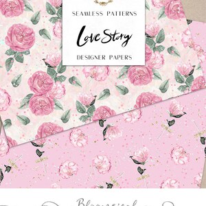 Valentine's Day Digital Papers Love Hearts Flowers Romantic Silver Gold ...