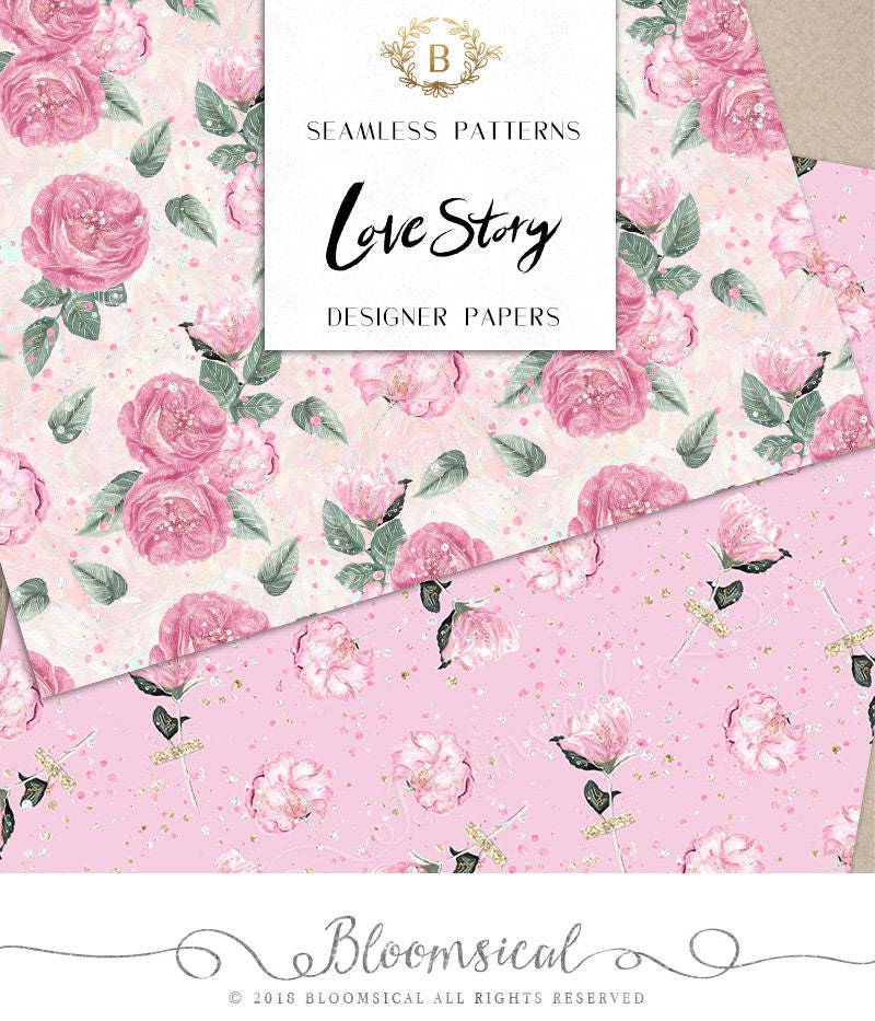 Valentine's Day Digital Papers Love Hearts Flowers - Etsy