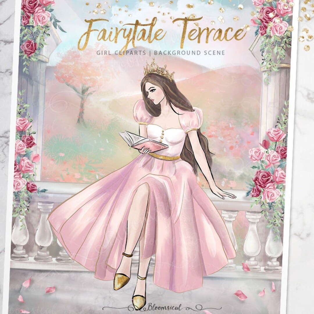 Fairytale Terrace Scene Reading Princess Roses & Castle - Etsy UK