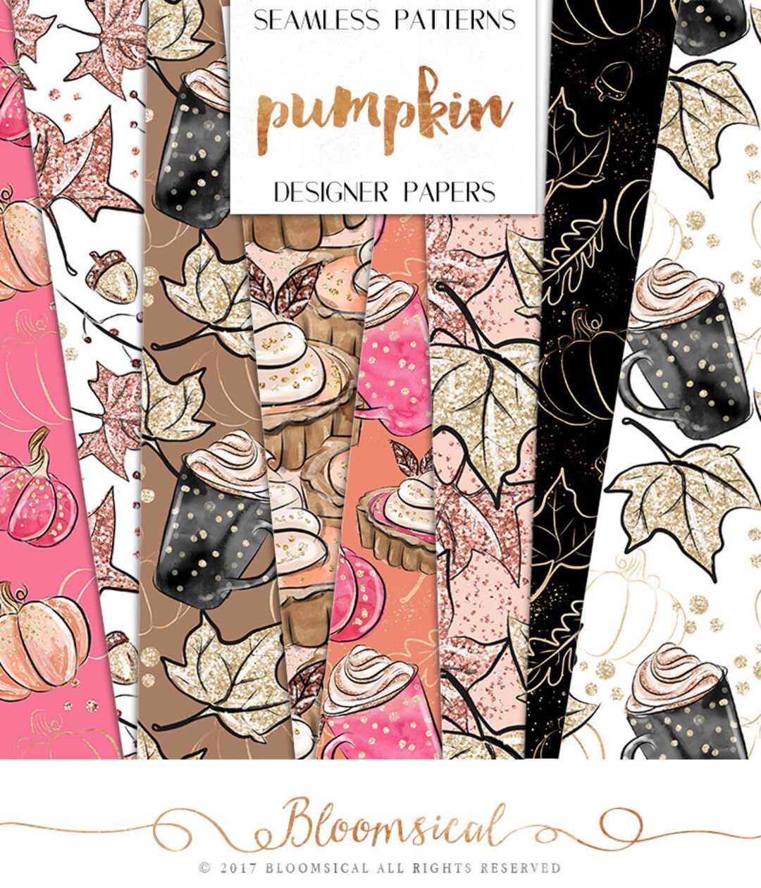 Pumpkin Fall Digital Paper Pack Autumn Leaves Thanksgiving Pie Seamless ...