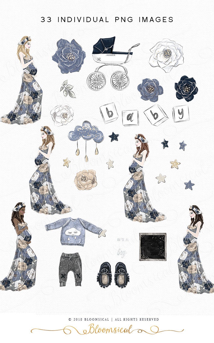 Mother to Be Clip Art Pregnant Baby Boy Silver Gold Glitter | Etsy