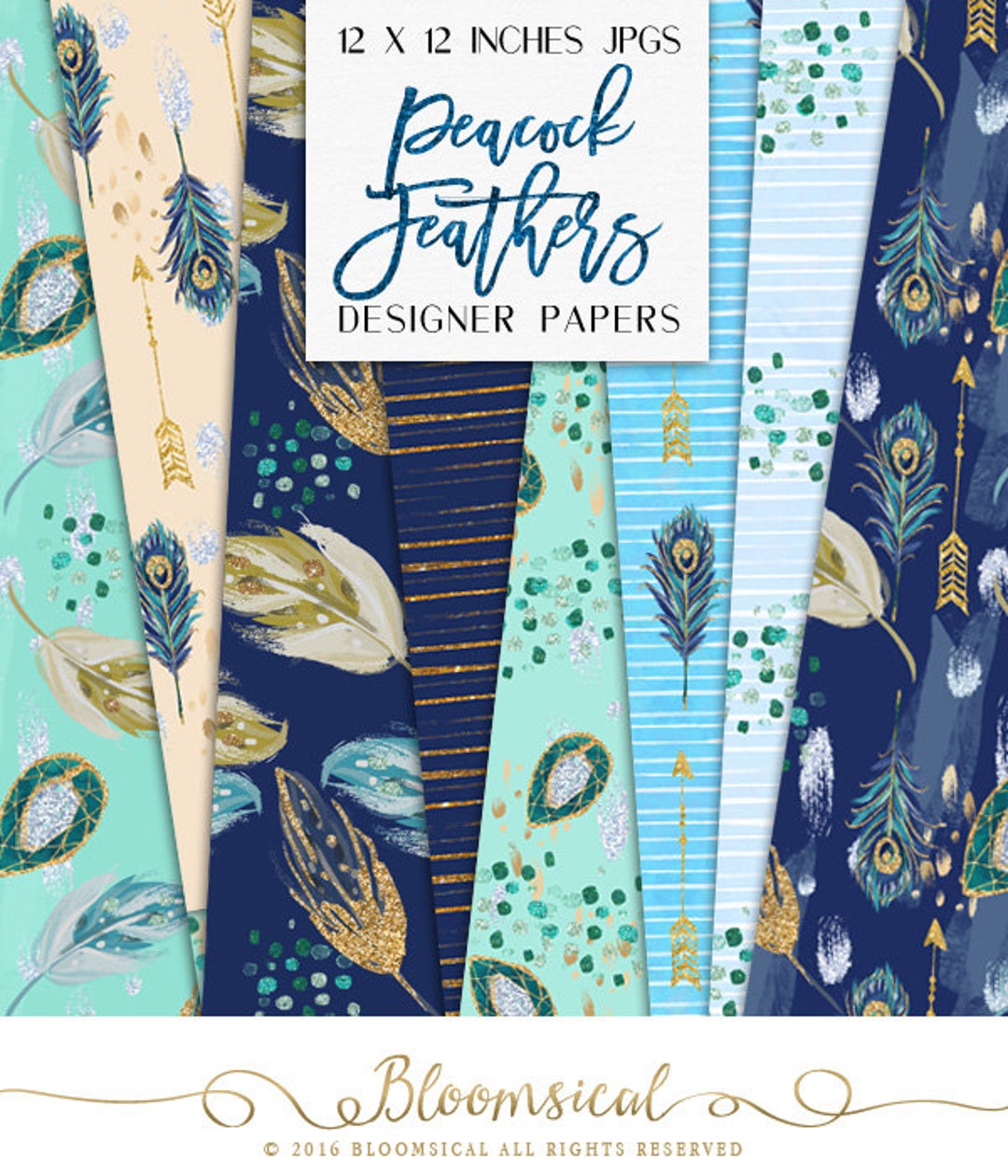 Peacock Feathers Arrows Digital Papers Hand Drawn Glitter - Etsy