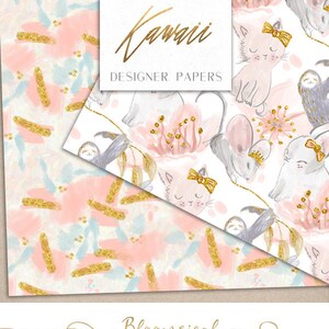 Kawaii Digital Papers | Cute Animals Sloth Kitty Bunny Mouse Hand ...