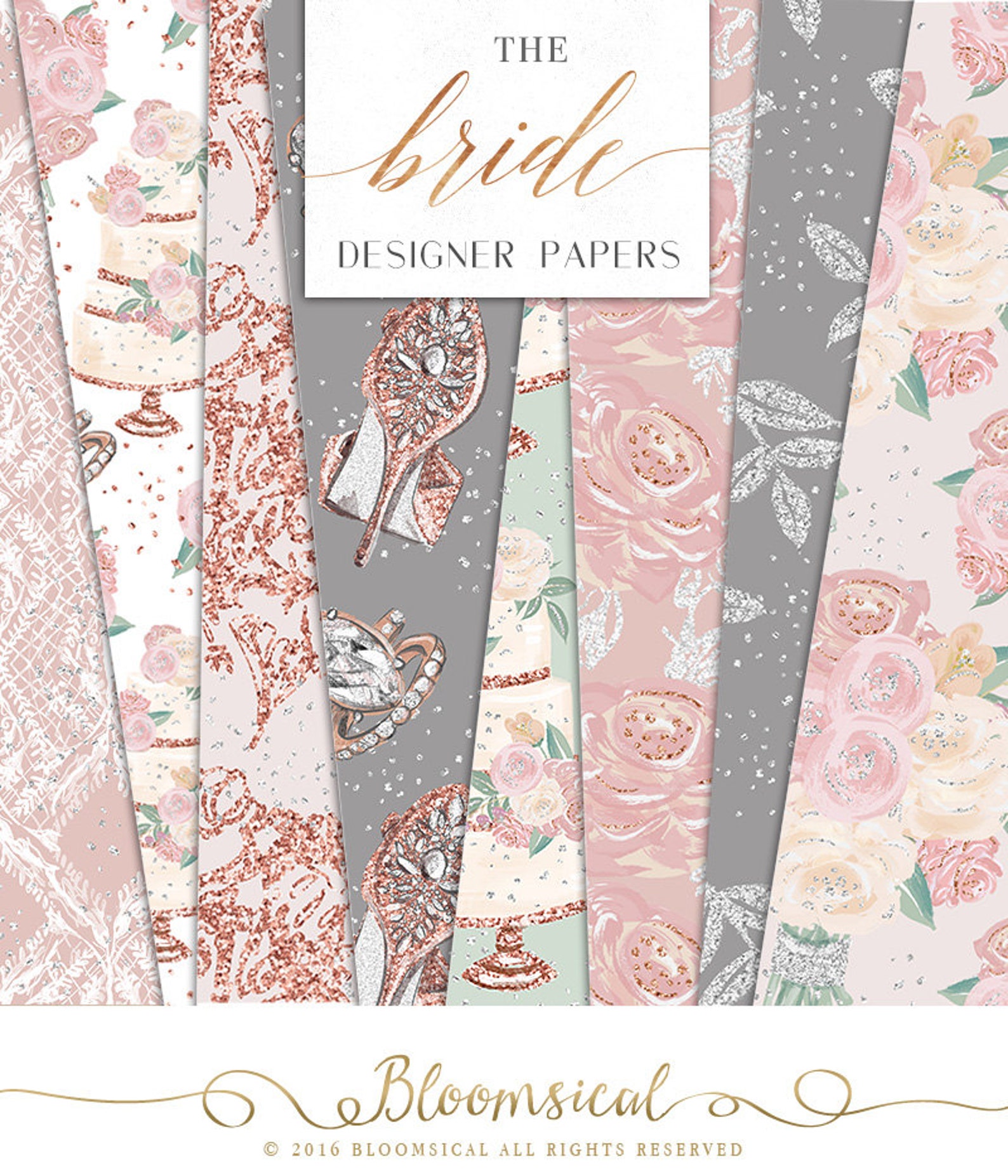 Wedding Papers Hand Painted Flowers Glitter Leaves Lace - Etsy