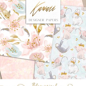 Kawaii Digital Papers | Cute Animals Sloth Kitty Bunny Mouse Hand ...