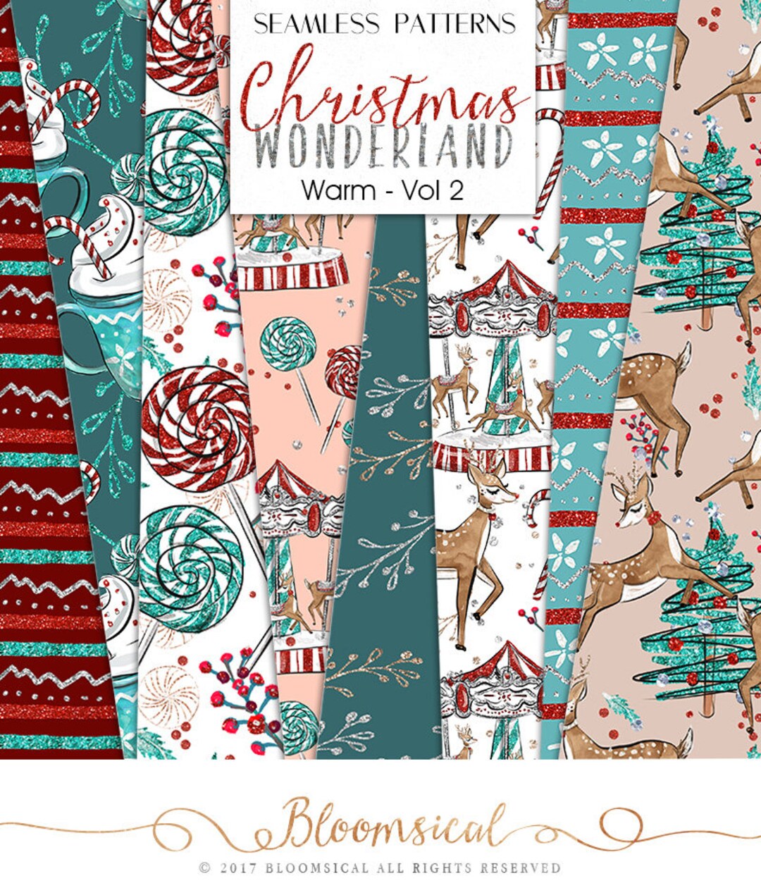 Christmas Digital Paper Pack Fashion Reindeer Tree Peppermint - Etsy