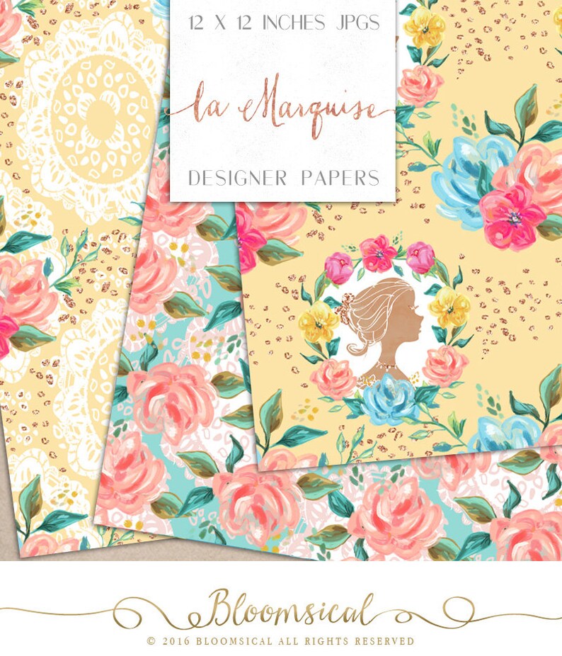 Shabby Chic Digital Papers Woman Silhouette Cameo Floral - Etsy