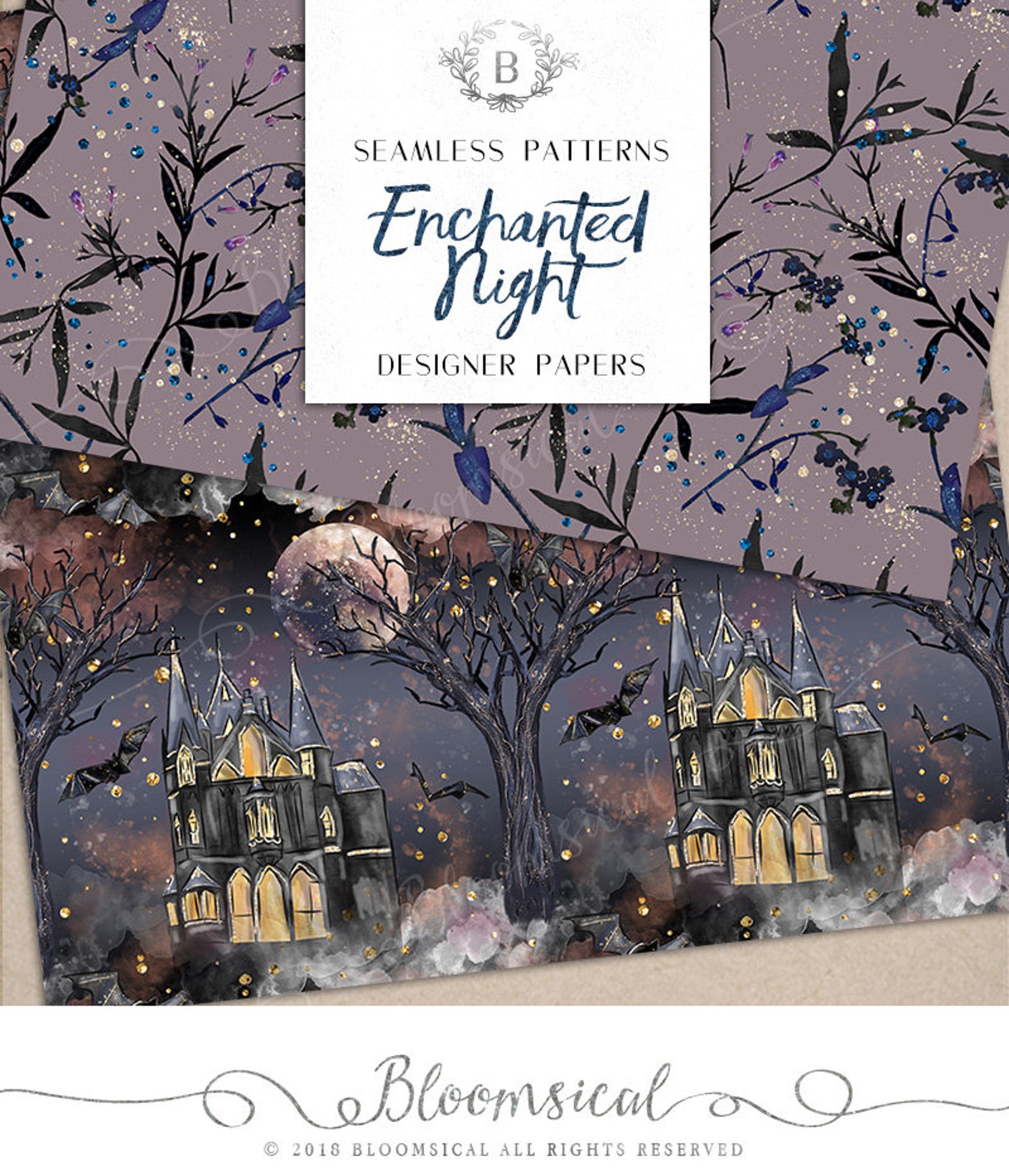 Halloween Digital Papers Dark Fairytale Fall Pumpkin Moon | Etsy