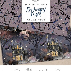 Halloween Digital Papers | Dark Fairytale Fall Pumpkin Moon Castle ...