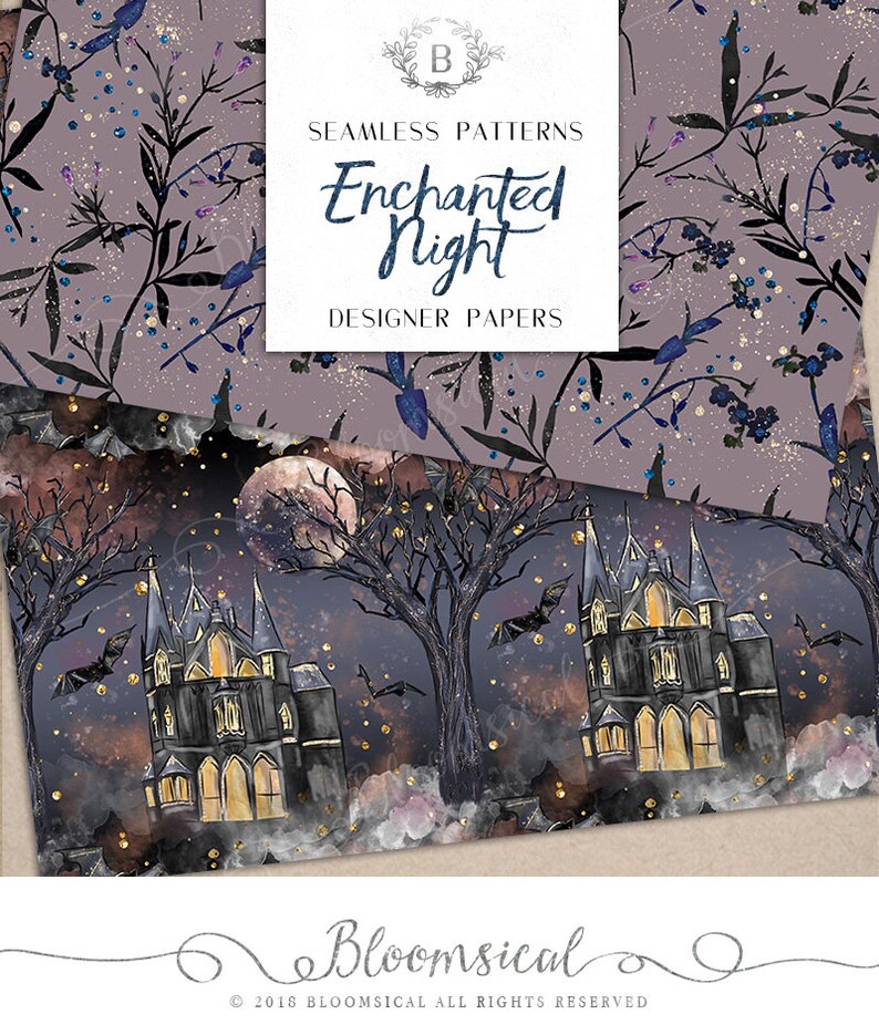 Halloween Digital Papers | Dark Fairytale Fall Pumpkin Moon Castle ...