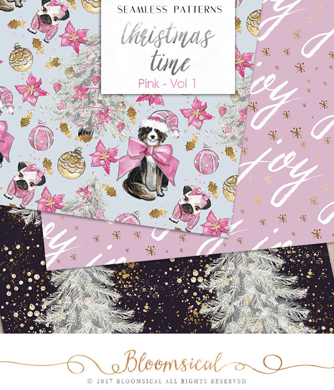 Christmas Digital Paper Holidays Tree Decoration Gifts Dogs | Etsy