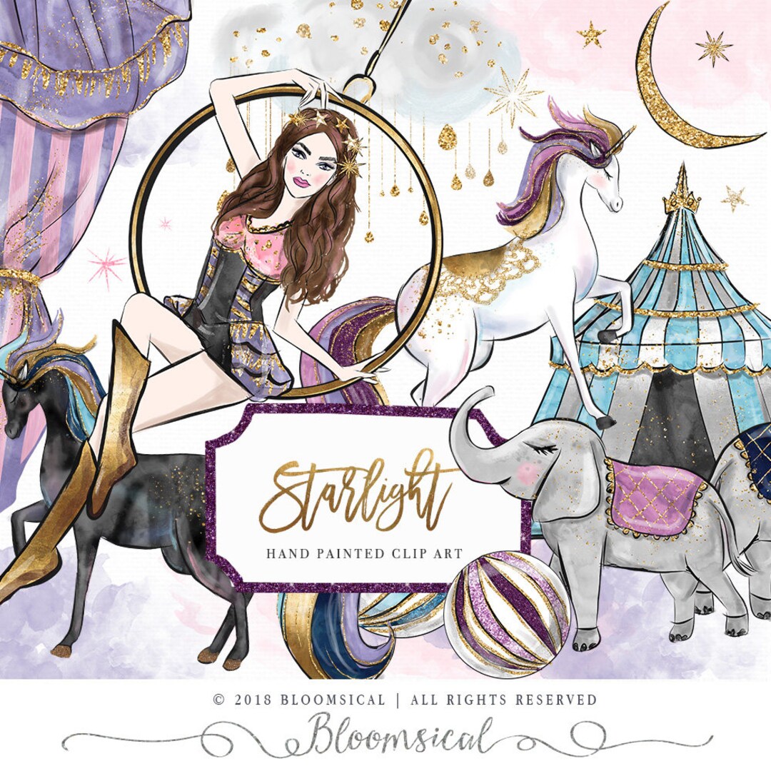 Starlight Circus Clip Art Fashion Illustration Girl Unicorn - Etsy