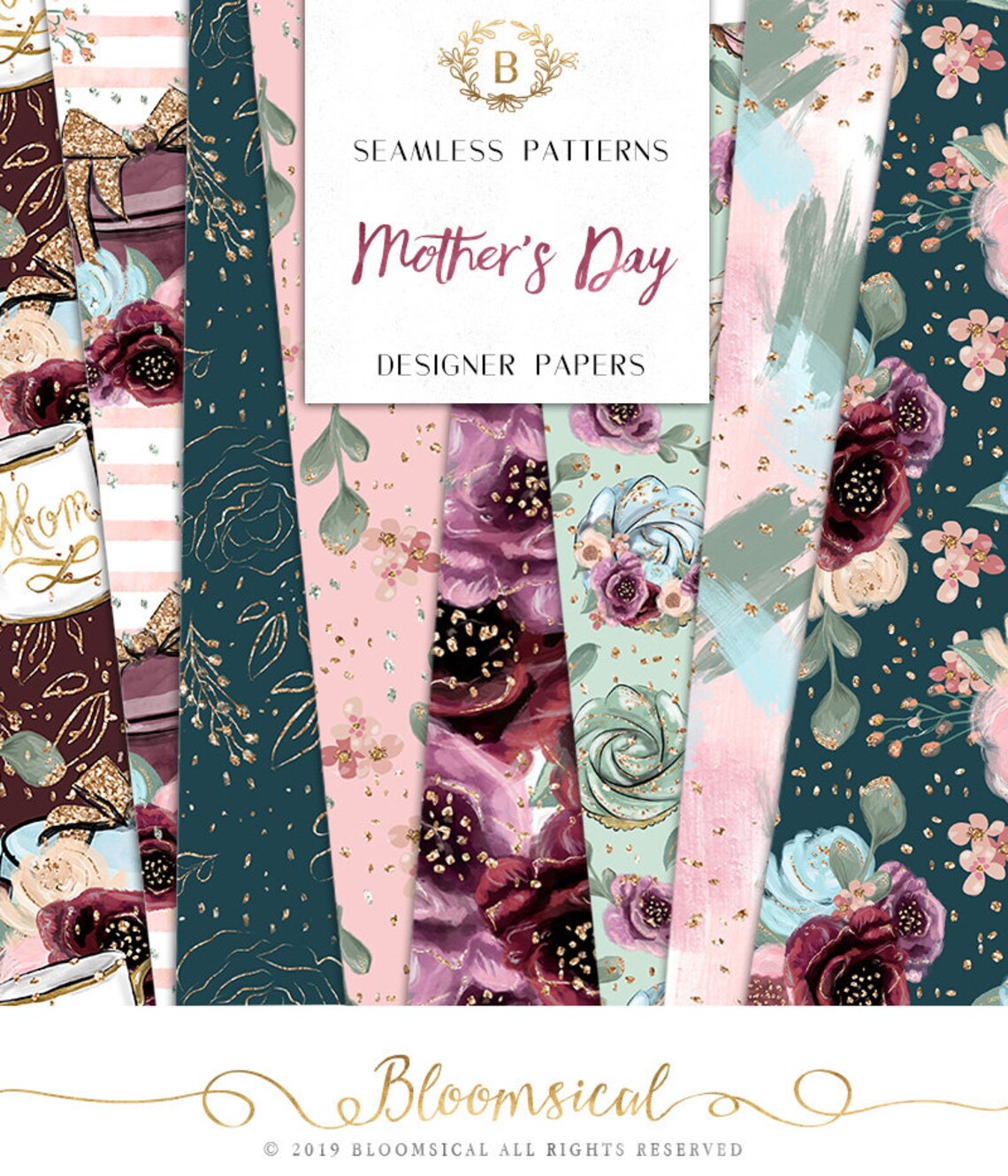 Mother's Day Digital Papers Flowers Bouquet Cake - Etsy