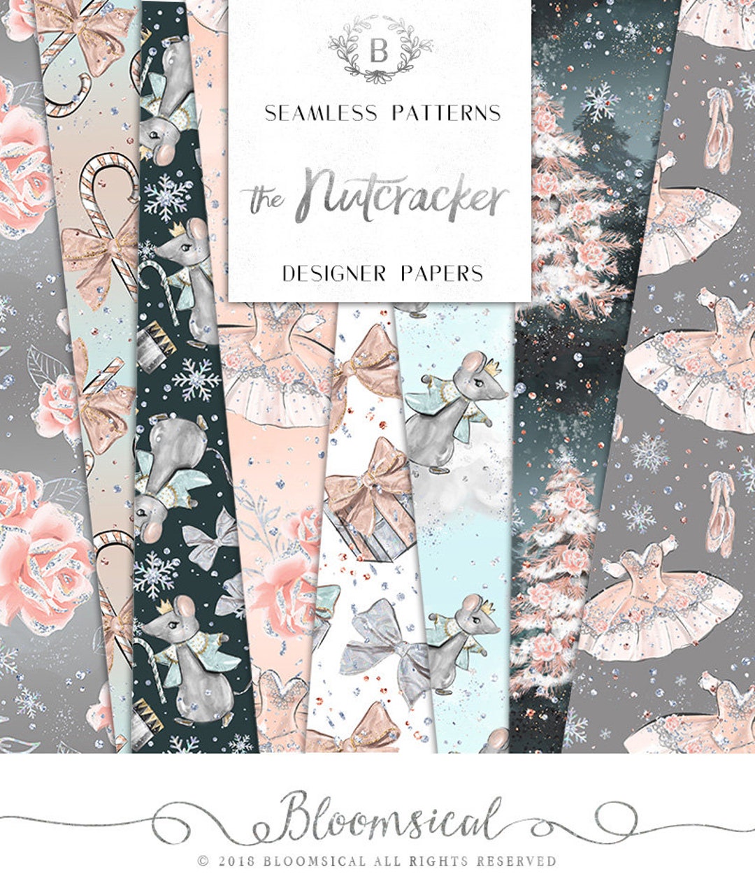 The Nutcracker Digital Papers | the Nutcracker Snow Flakes Silver ...