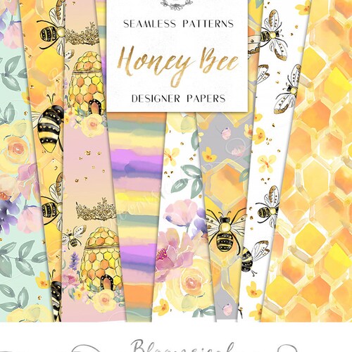 Queen Bee Digital Papers Bees Honeycomb Flowers Gold Foil - Etsy