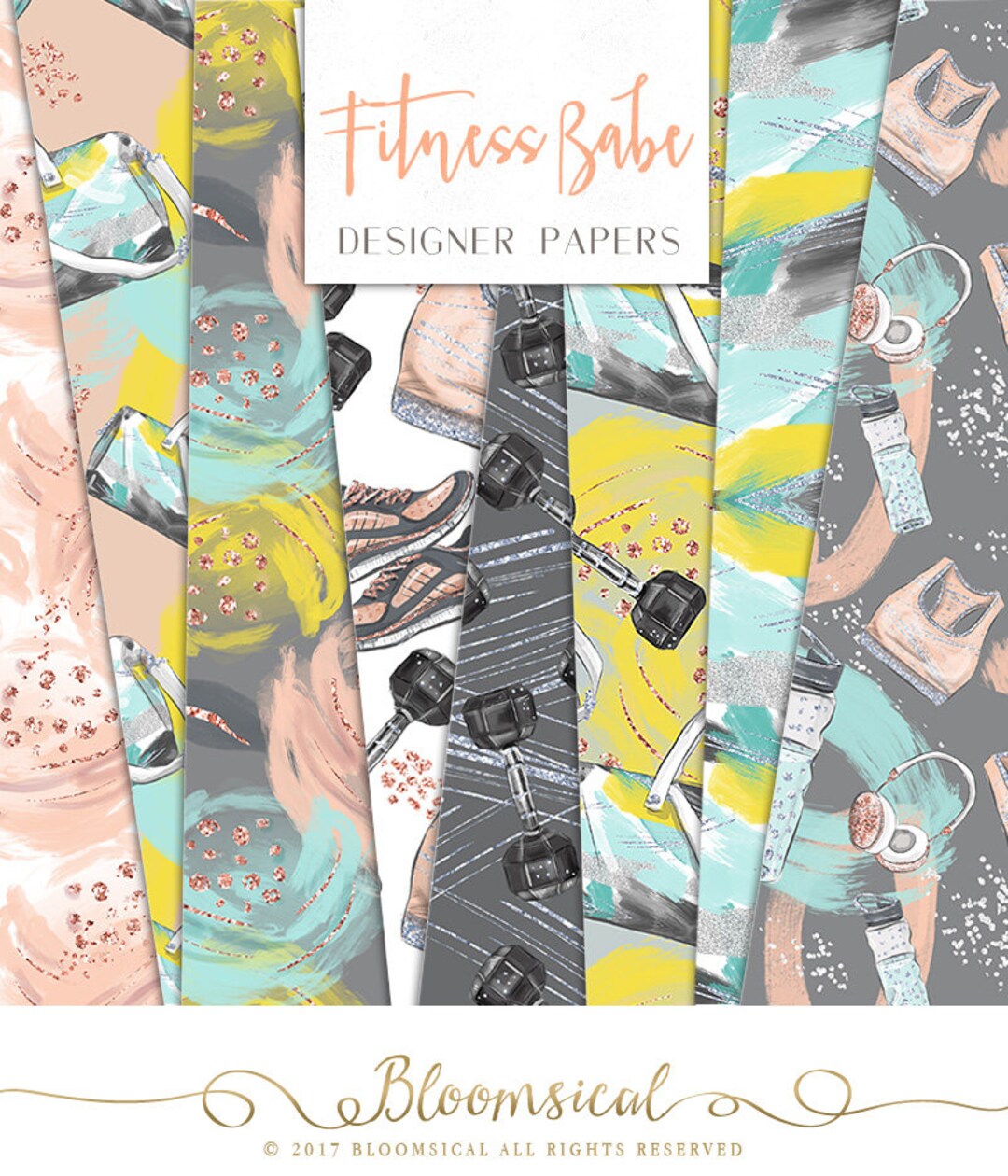 Fitness Girl Digital Paper Pack Sport Workout Gym Brush Strokes ...