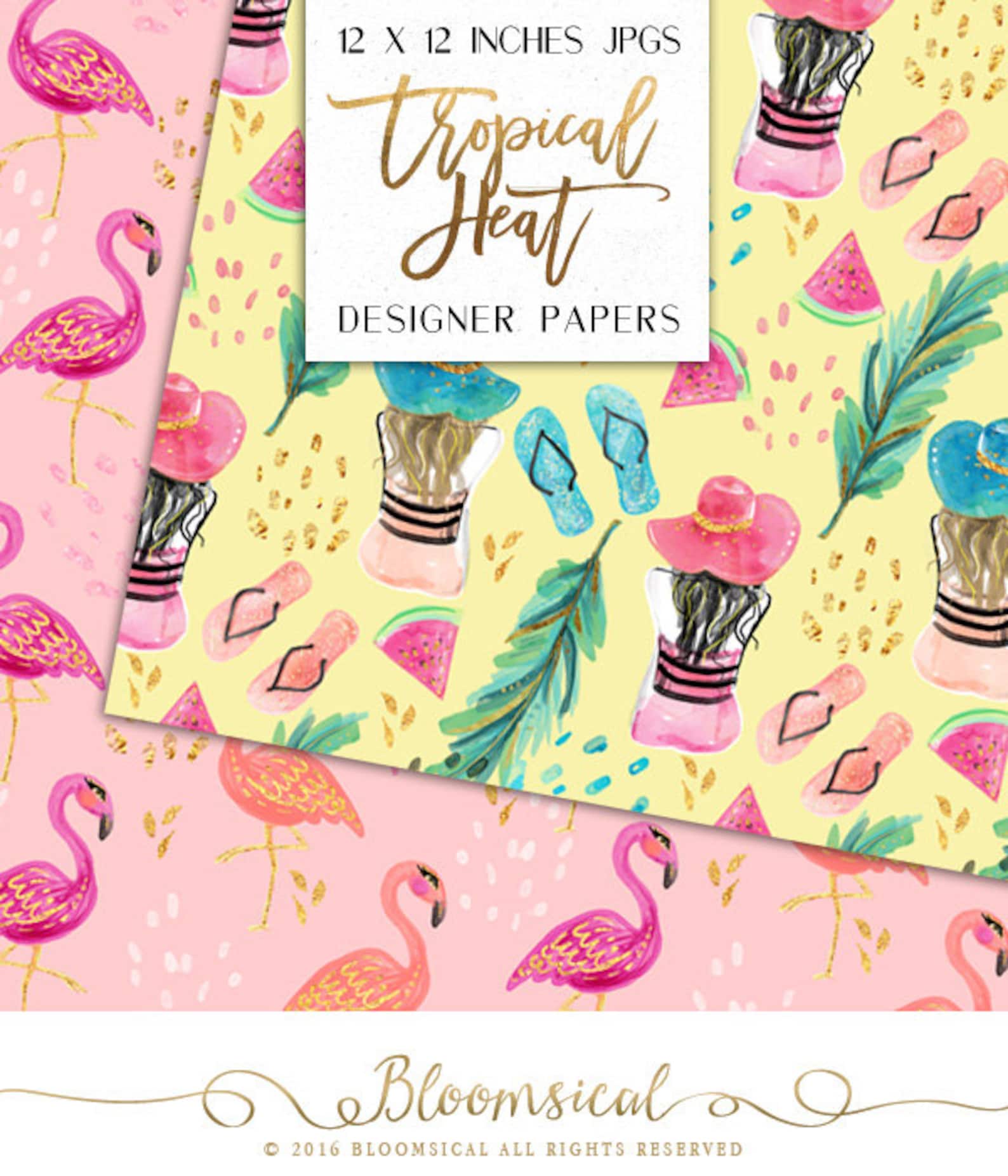 Tropical Digital Papers Summer Beach Girl Watermelon | Etsy