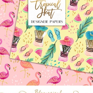 Tropical Digital Papers | Summer Beach Girl Watermelon Flamingo Designs ...