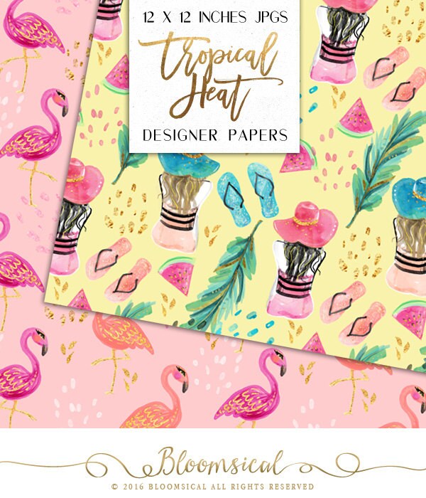 Tropical Digital Papers Summer Beach Girl Watermelon | Etsy