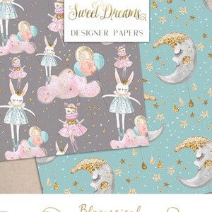 Sweet Dreams Digital Paper Pack Cat Bunny Stars Clouds Moon Kids ...