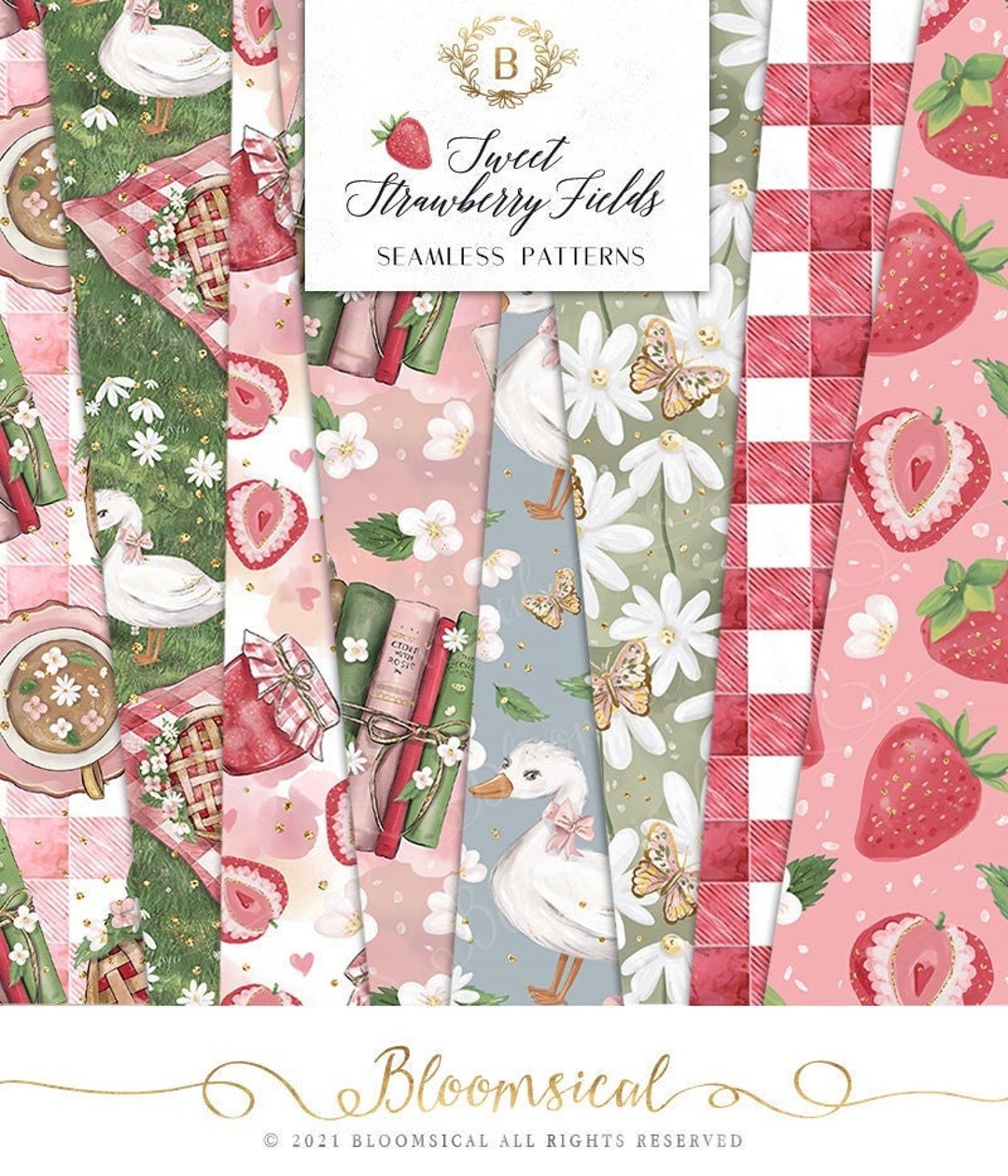 Strawberries Digital Papers Sweet Strawberry Fields Picnic Jam Goose ...