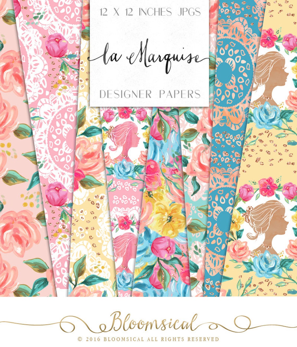 Shabby Chic Digital Papers Woman Silhouette Cameo Floral - Etsy