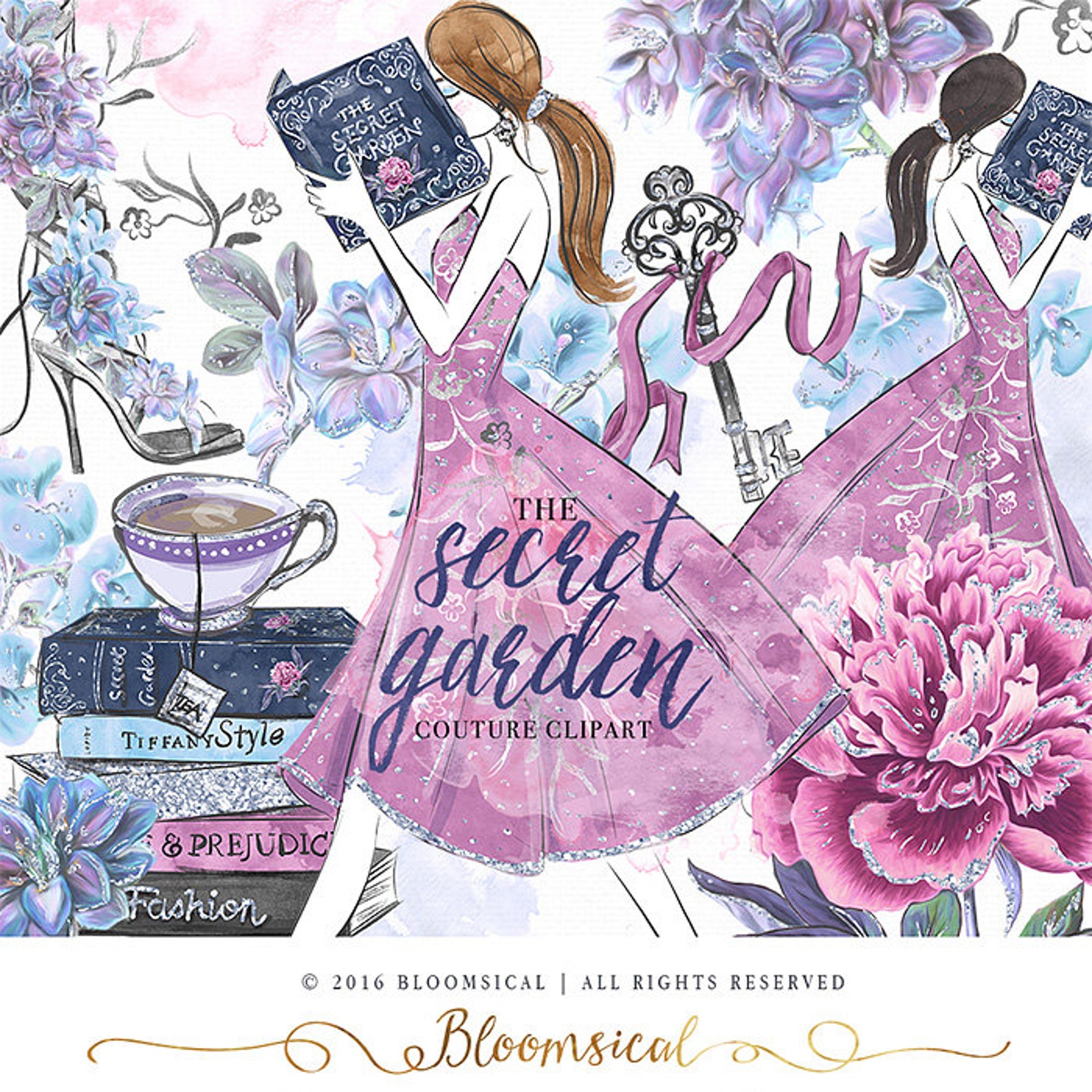 Secret Garden Clip Art Fashion Illustration Flowers Books - Etsy