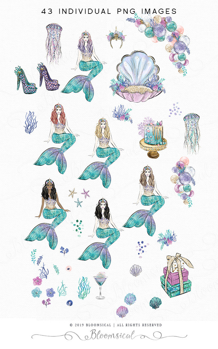 Mermaid Wishes Clip Art Celebration Party Under the Sea - Etsy