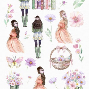 Cottagecore Clipart Collection | Spring Gardening Fashion Girl Books ...