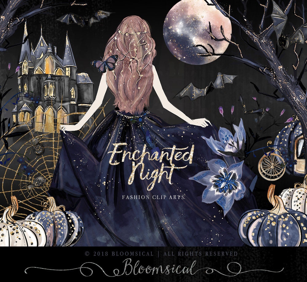 Enchanted Night Clip Art Halloween Dark Fairytale Fashion - Etsy