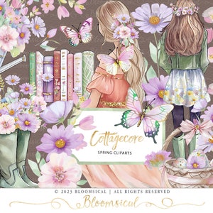Cottagecore Clipart Collection | Spring Gardening Fashion Girl Books ...